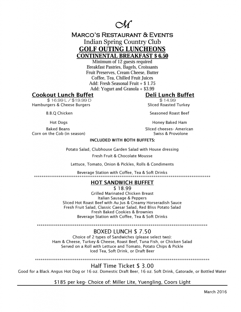 Golf Outing Luncheons - Marco's Restaurant & Events