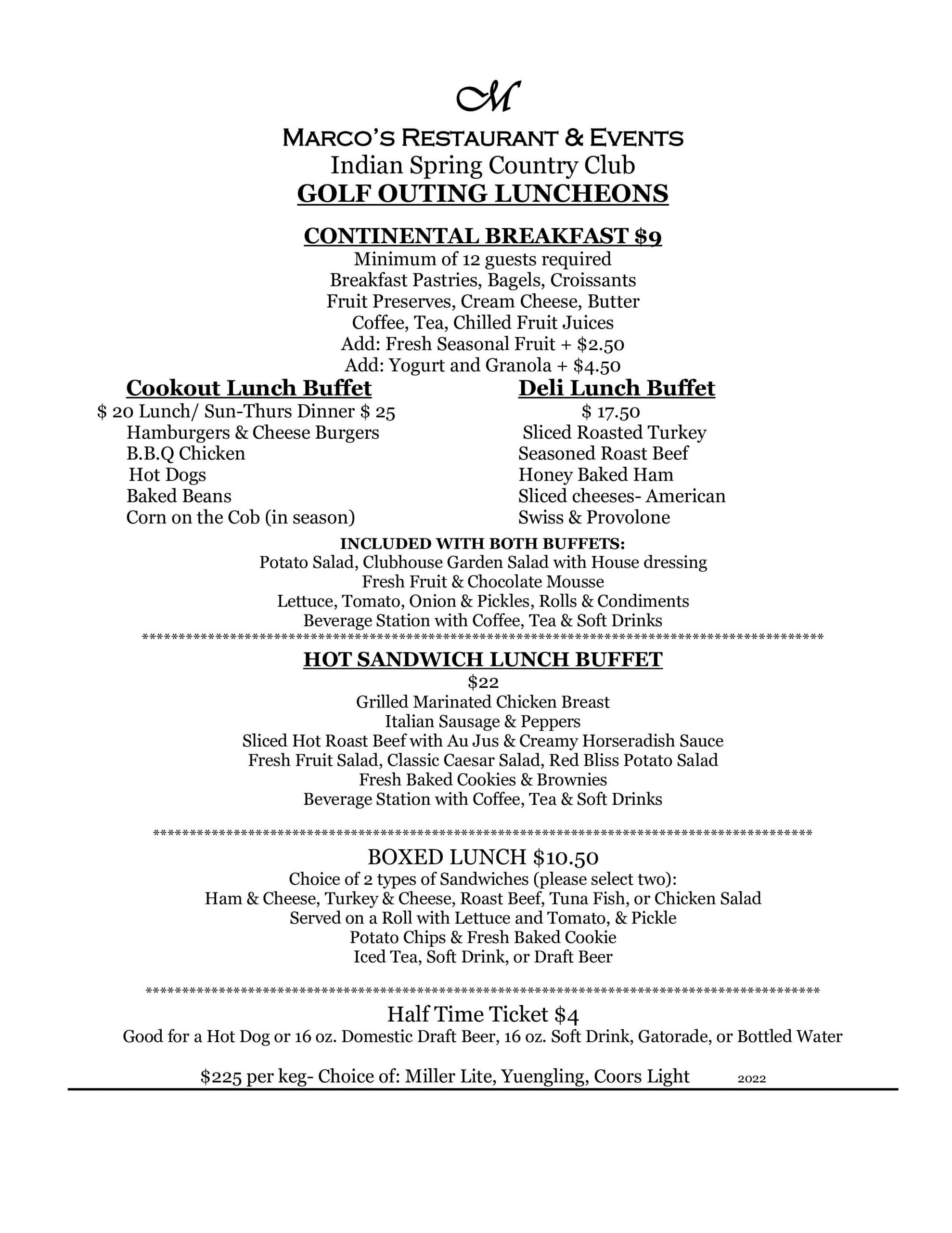 Golf Outing Luncheons - Marco's Restaurant & Events