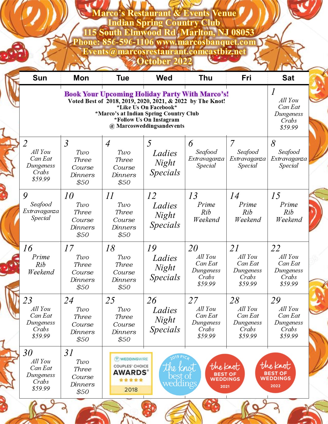 Restaurant Calendars – Marco's Restaurant & Events