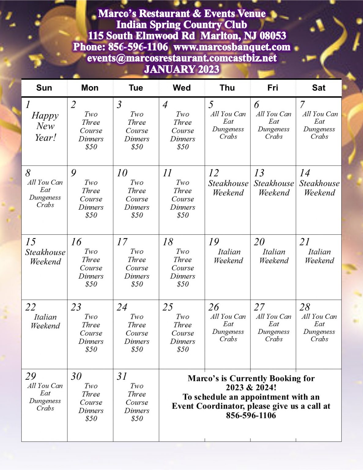 Restaurant Calendars - Marco's Restaurant & Events