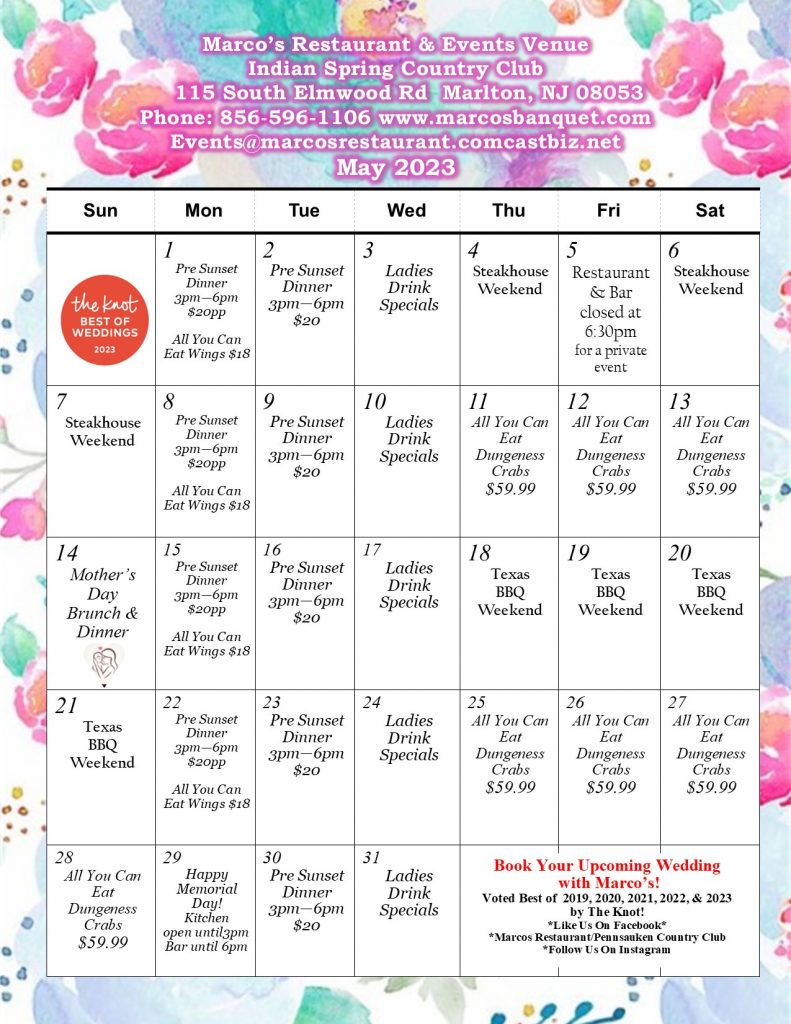 Restaurant Calendars - Marco's Restaurant & Events
