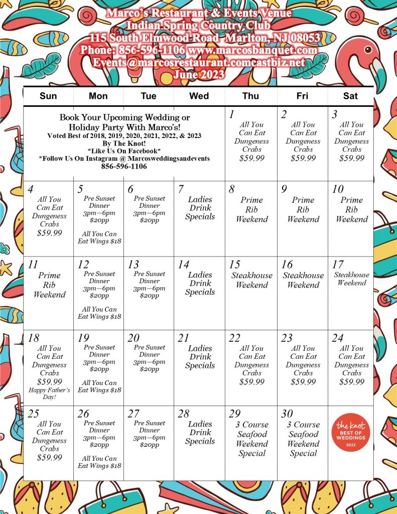 Restaurant Calendars - Marco's Restaurant & Events