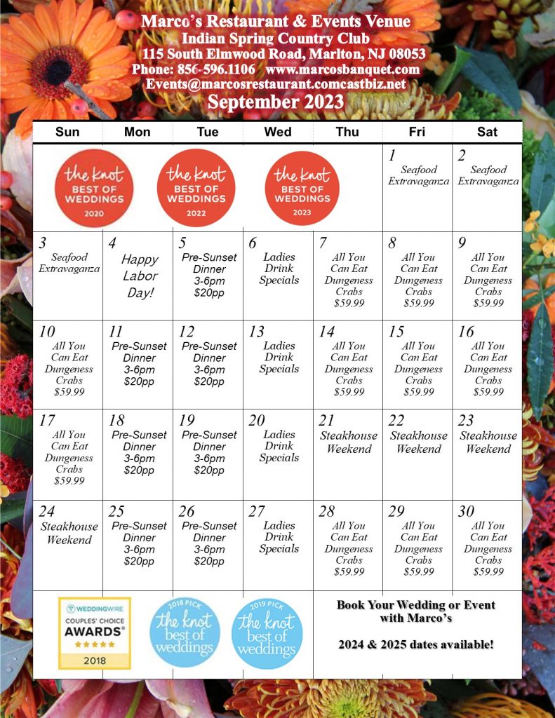 Restaurant Calendars - Marco's Restaurant & Events