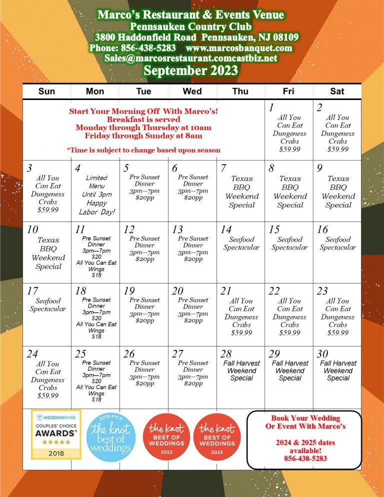 Restaurant Calendars - Marco's Restaurant & Events