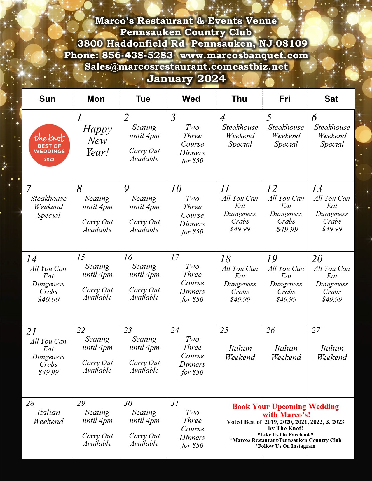 Restaurant Calendars - Marco's Restaurant & Events