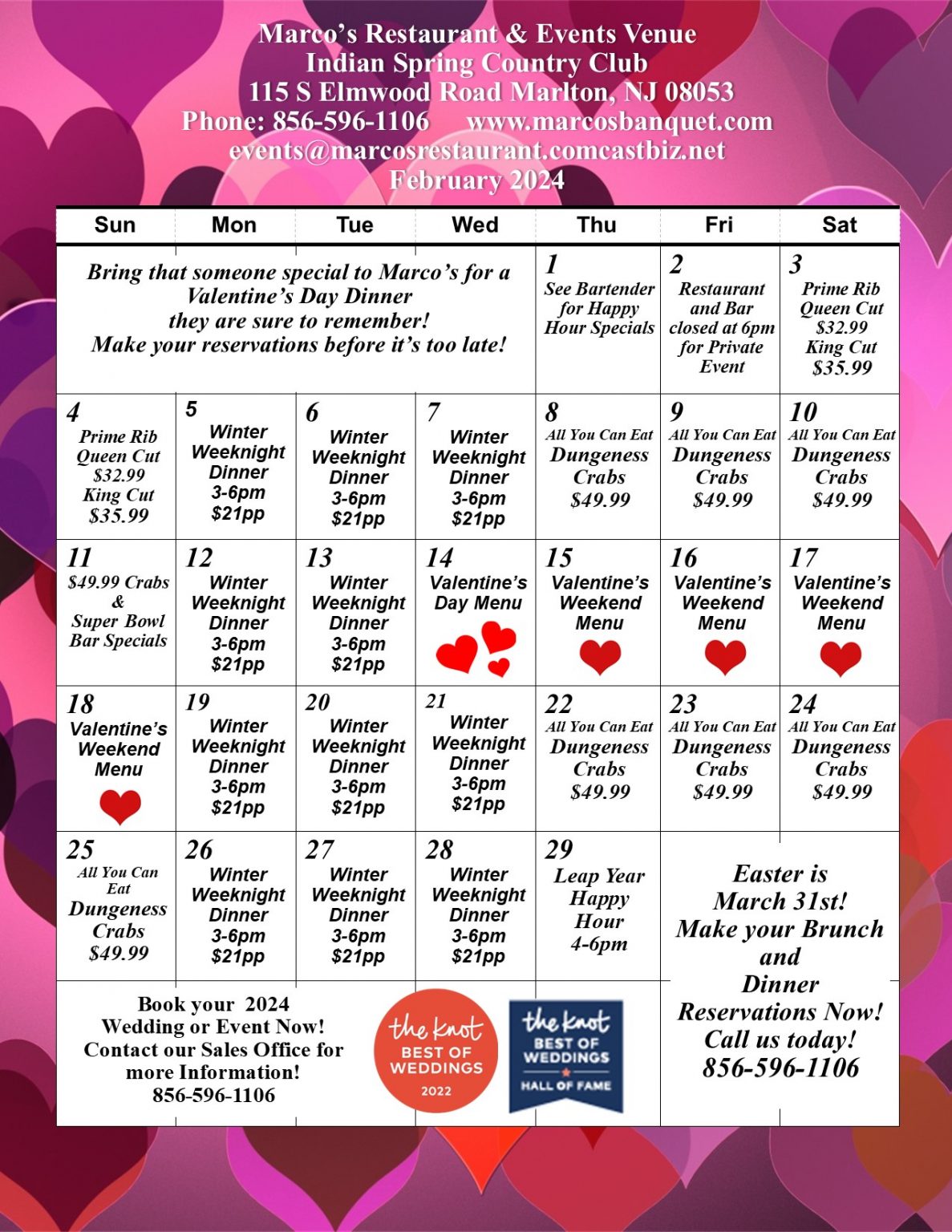 Restaurant Calendars - Marco's Restaurant & Events