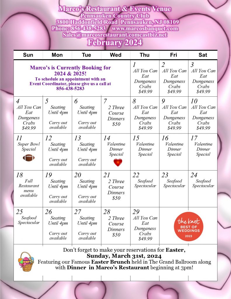 Restaurant Calendars - Marco's Restaurant & Events