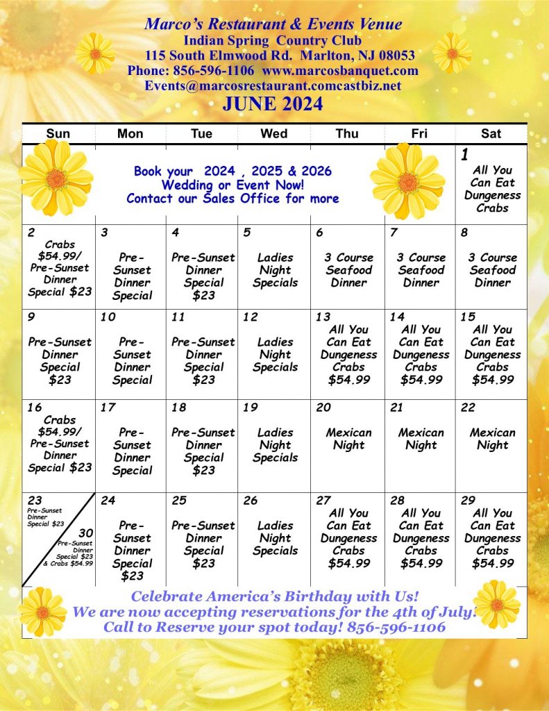 Restaurant Calendars - Marco's Restaurant & Events