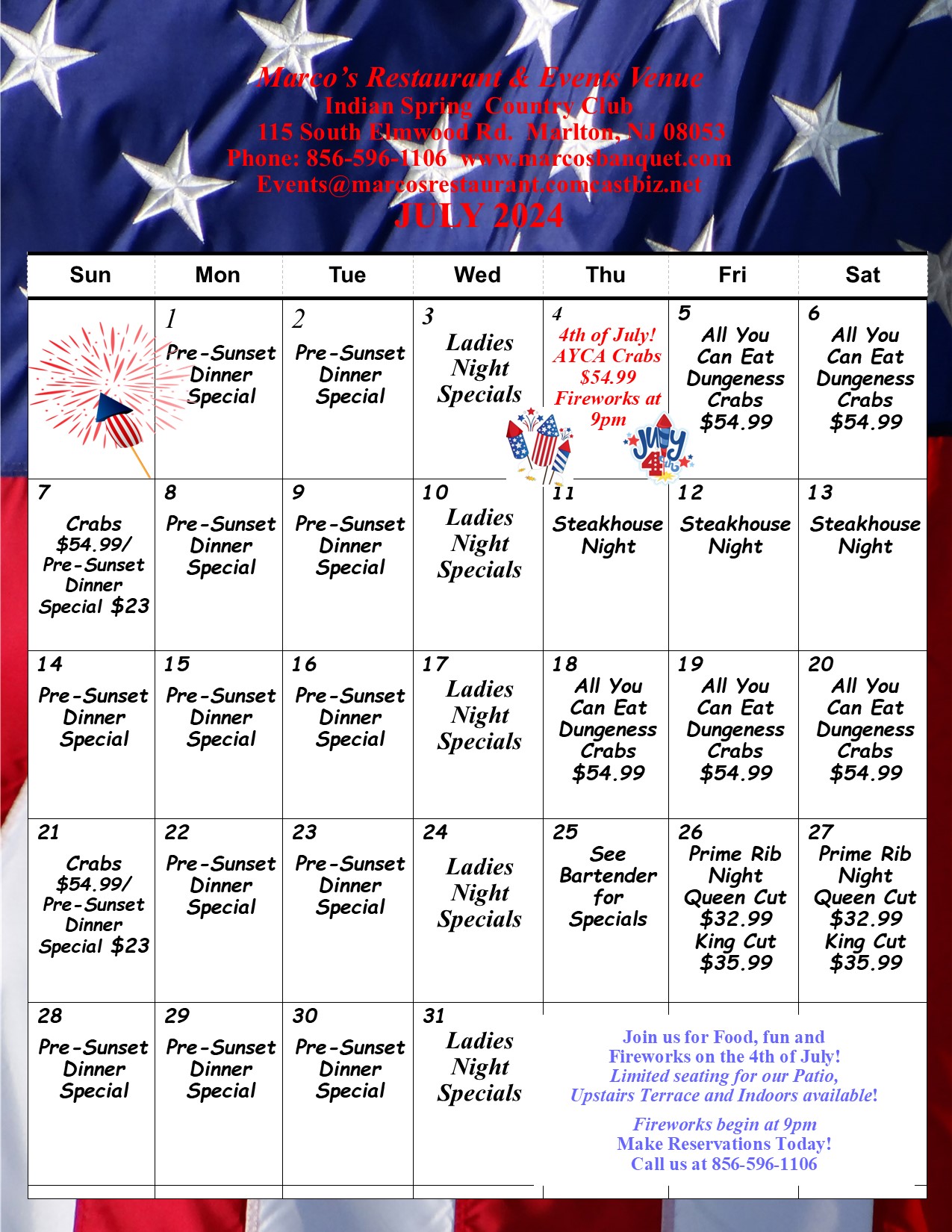 Restaurant Calendars - Marco's Restaurant & Events