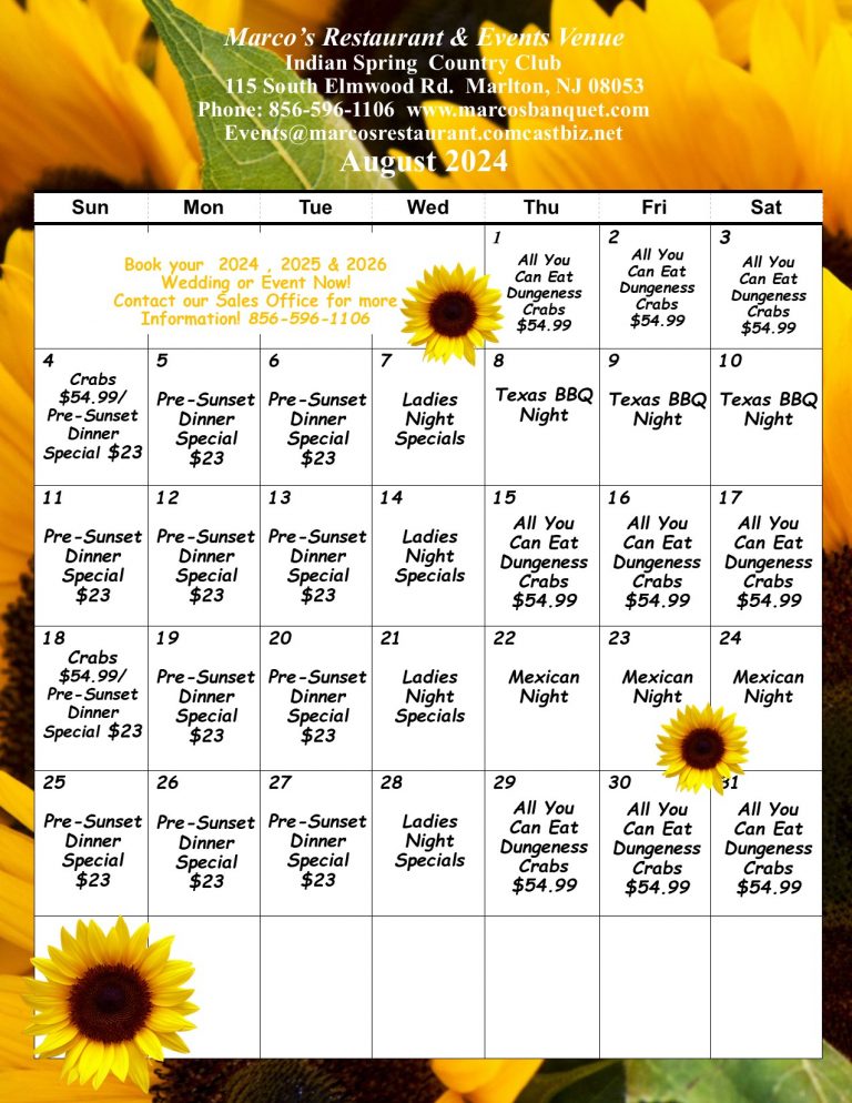 Restaurant Calendars - Marco's Restaurant & Events