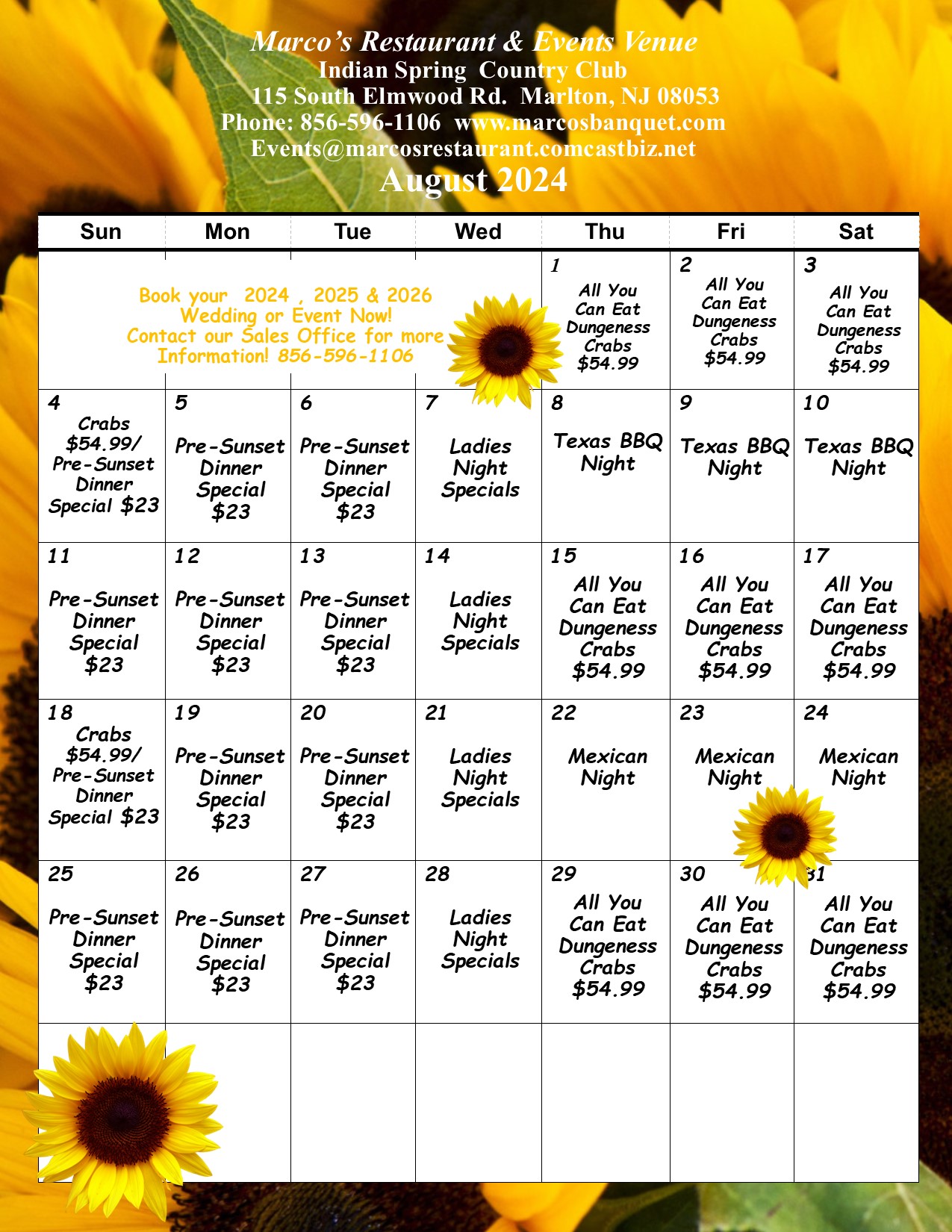 Restaurant Calendars - Marco's Restaurant & Events
