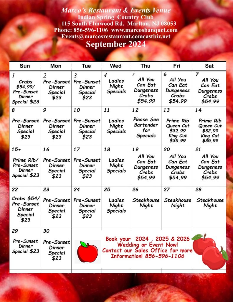 Restaurant Calendars - Marco's Restaurant & Events