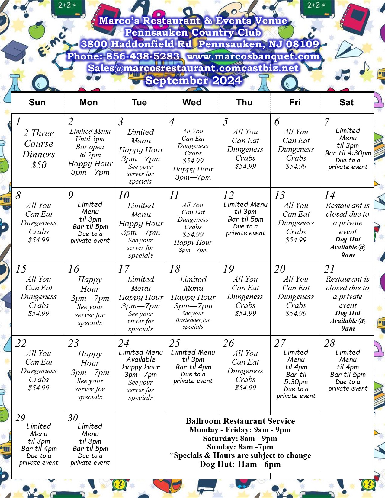 Restaurant Calendars - Marco's Restaurant & Events