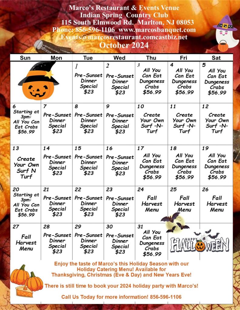Restaurant Calendars - Marco's Restaurant & Events
