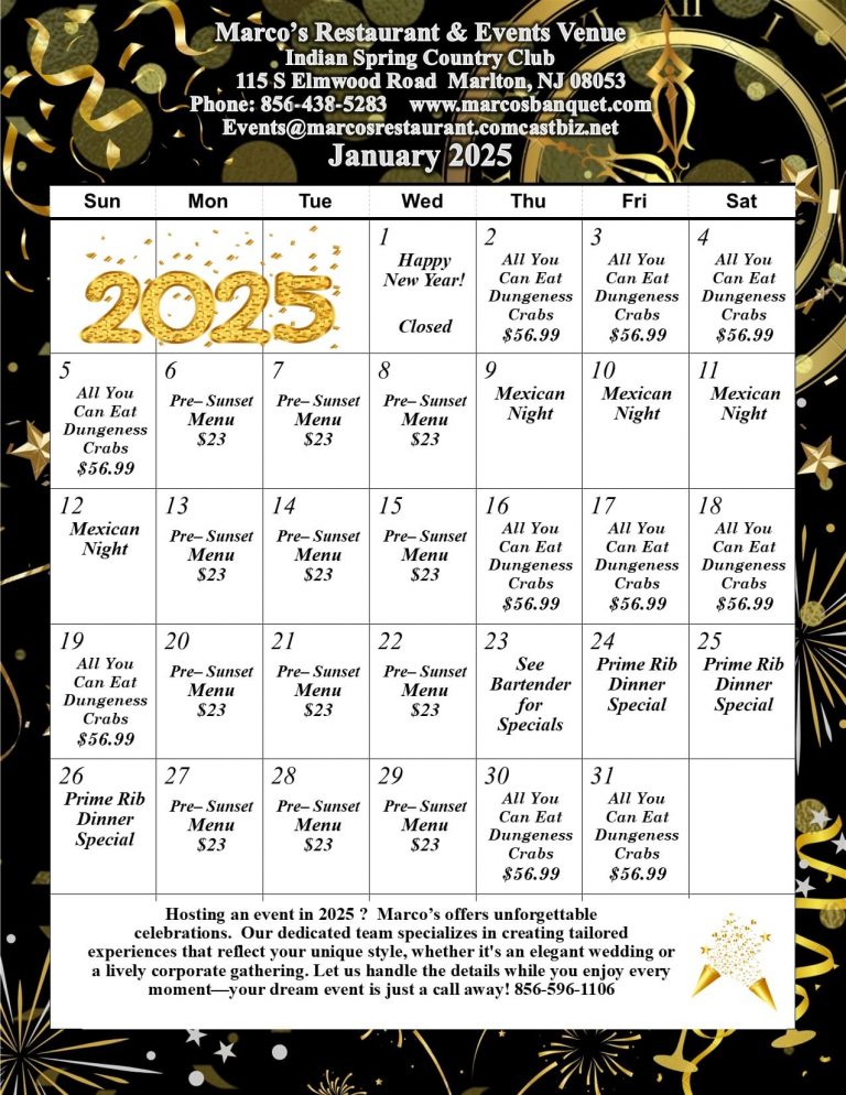 Restaurant Calendars - Marco's Restaurant & Events